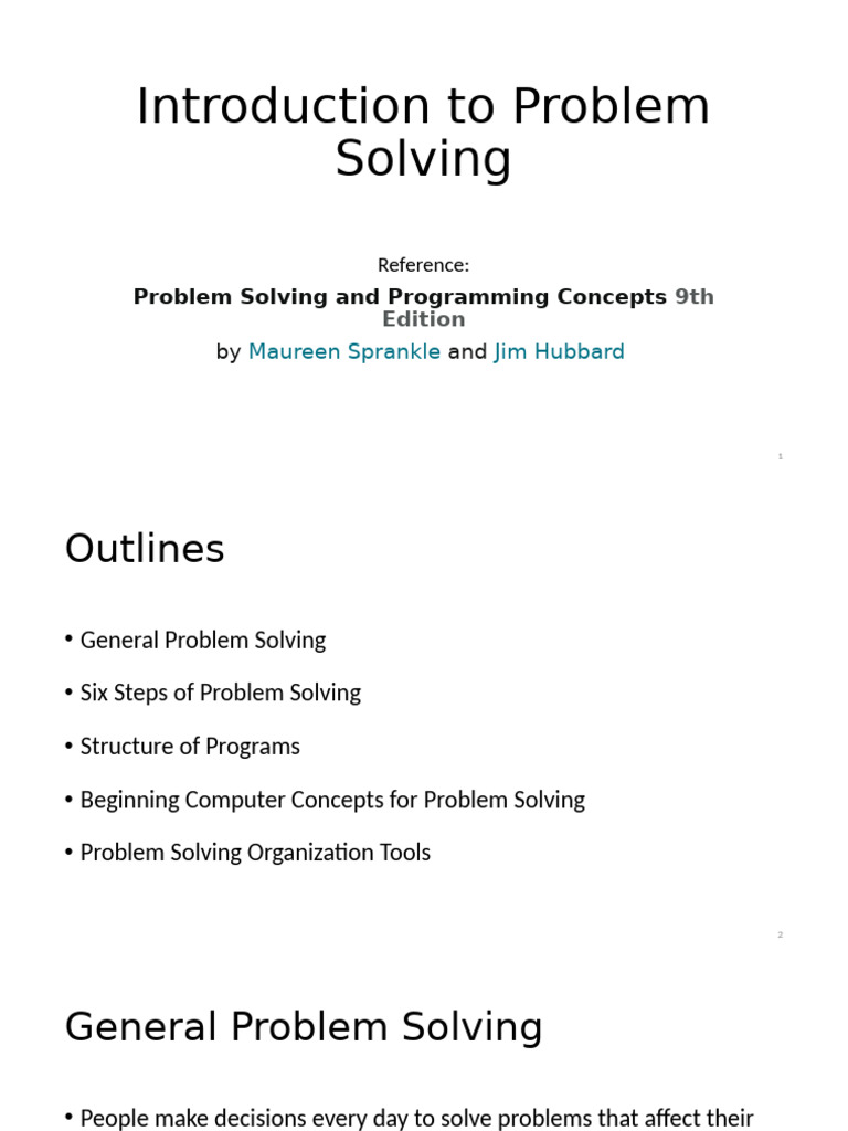 02 Introduction To Problem Solving Pdf Algorithms Variable 3529