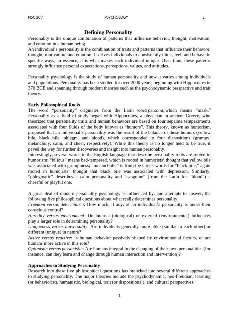 Lecture 8 Personality Pdf