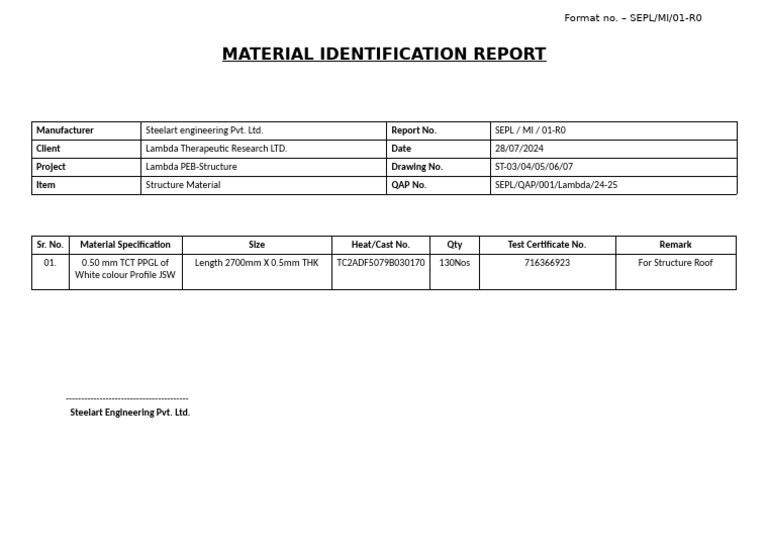 Material Inspection Report - 04 | PDF