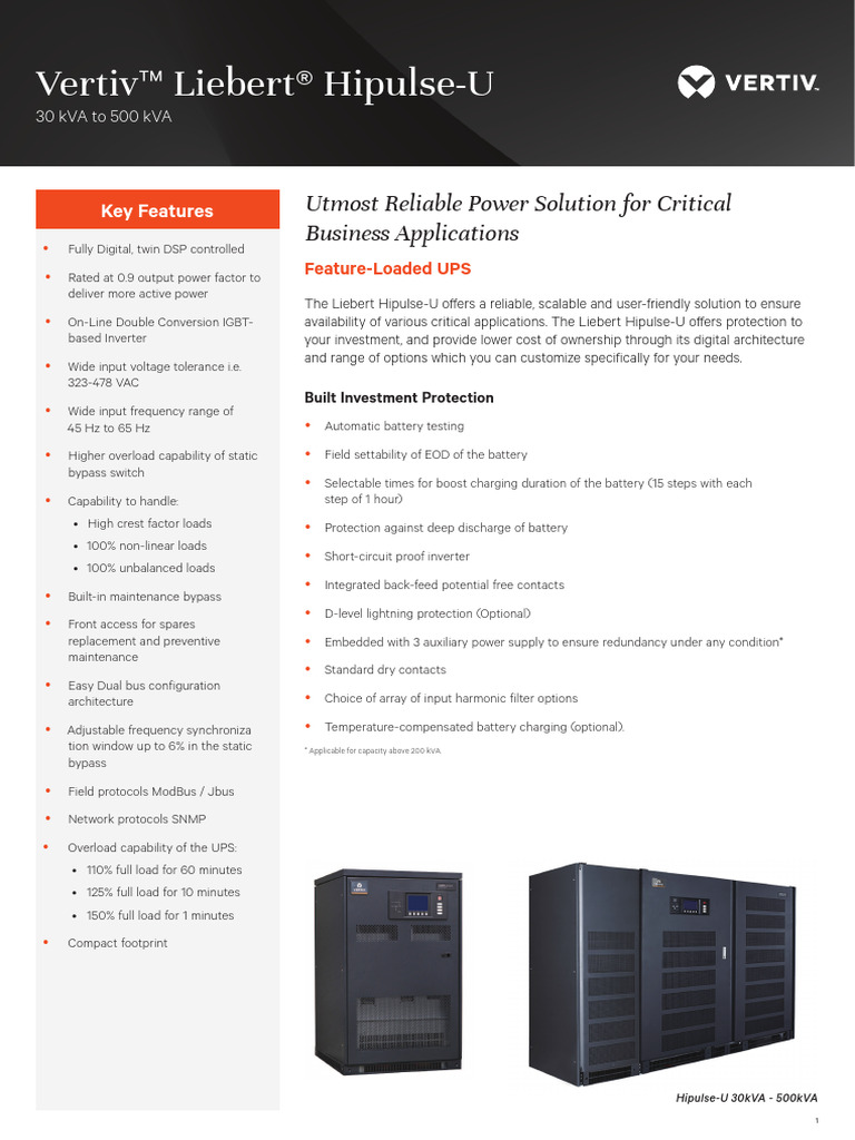 Liebert Hipulse U 30kva - 500kva Brochure | PDF