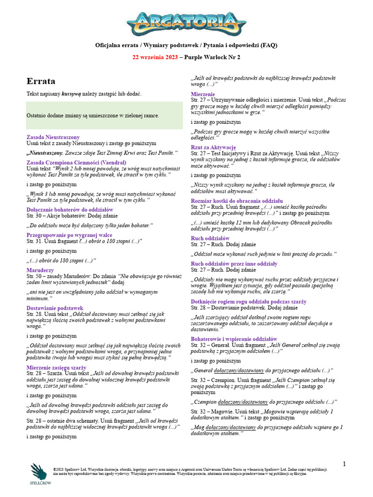 Argatoria FAQ Errata | PDF