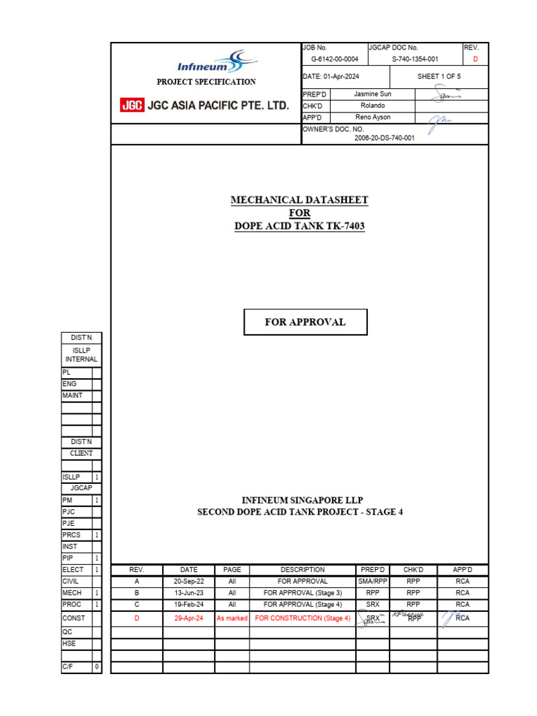 Mechanical Datasheet FOR Dope Acid Tank Tk-7403: Project Specification ...