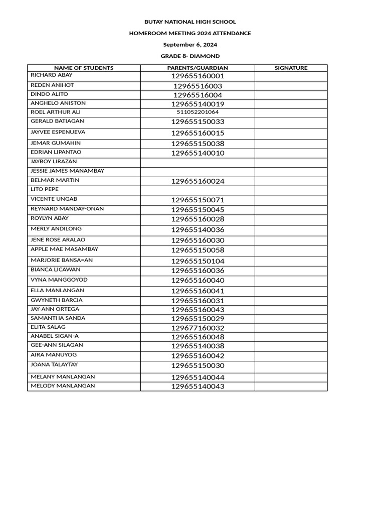 LRN Sheet - Grade 8 | PDF