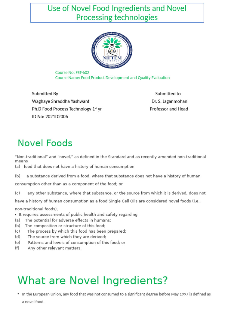Use of Novel Food Ingredients and Novel Procesing | PDF