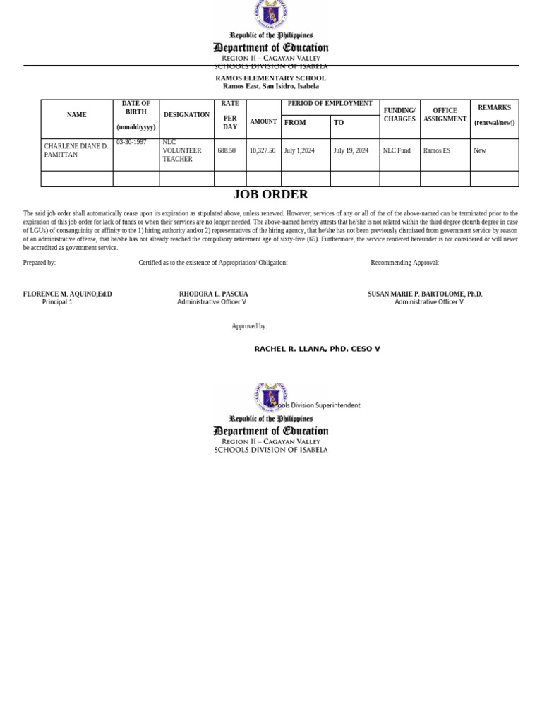 Job Order 2022 Template | PDF