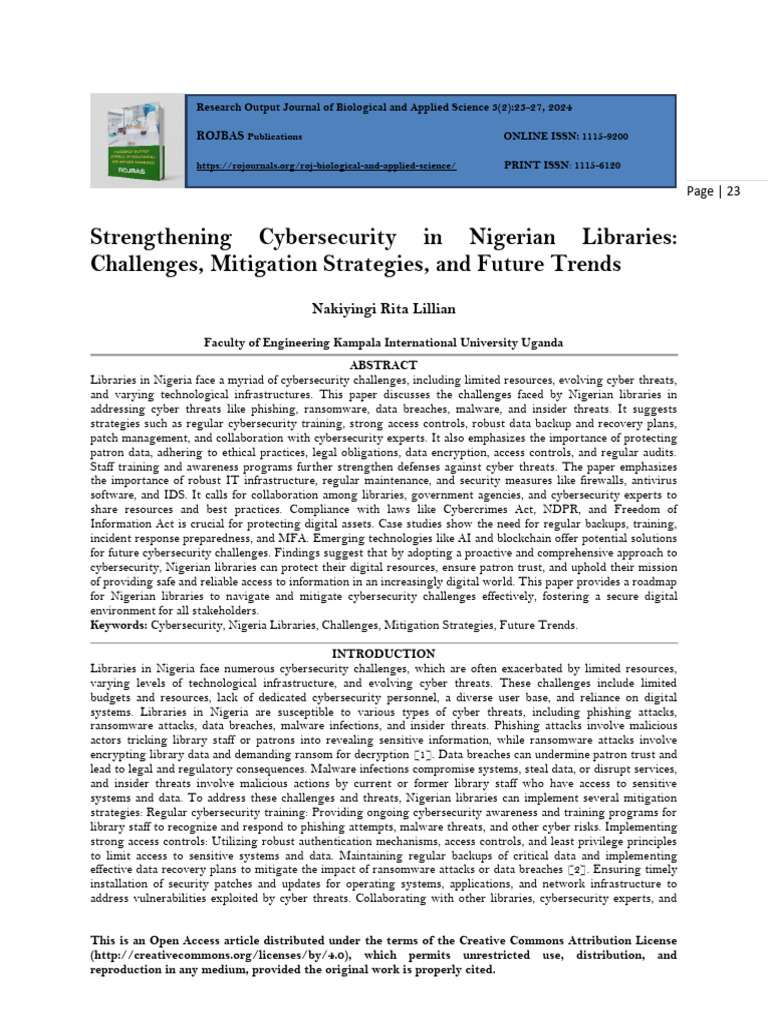 Strengthening Cybersecurity in Nigerian Libraries: Challenges ...