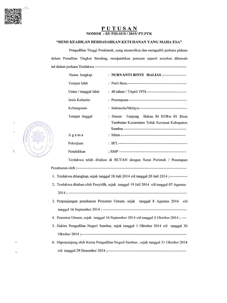 Putusan 03 Pid - Sus 2015 PT PTK 20211103 | PDF