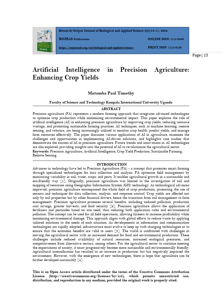 Artificial Intelligence in Precision Agriculture: Enhancing Crop Yields ...