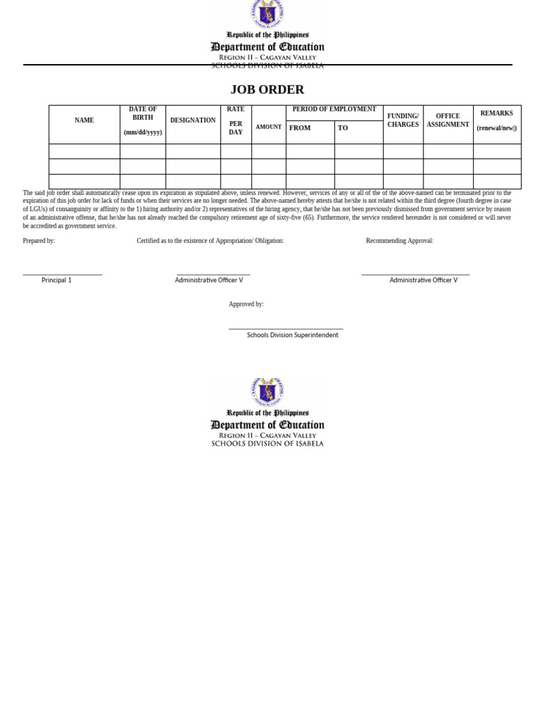 Job Order Employment Agreement Template | PDF | Justice | Crime & Violence
