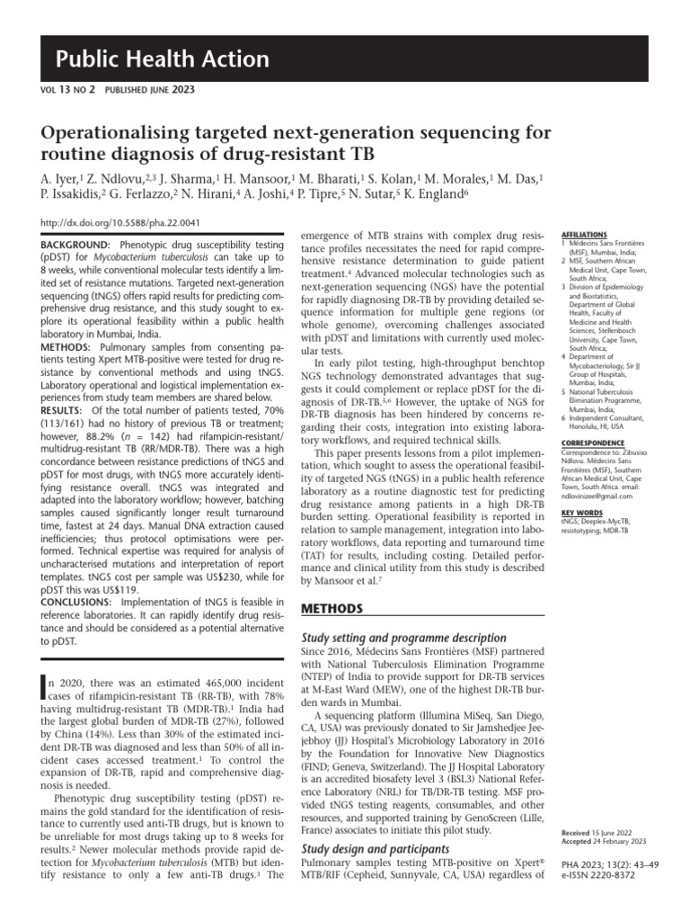 Public Health Action: Operationalising Targeted Next-Generation ...