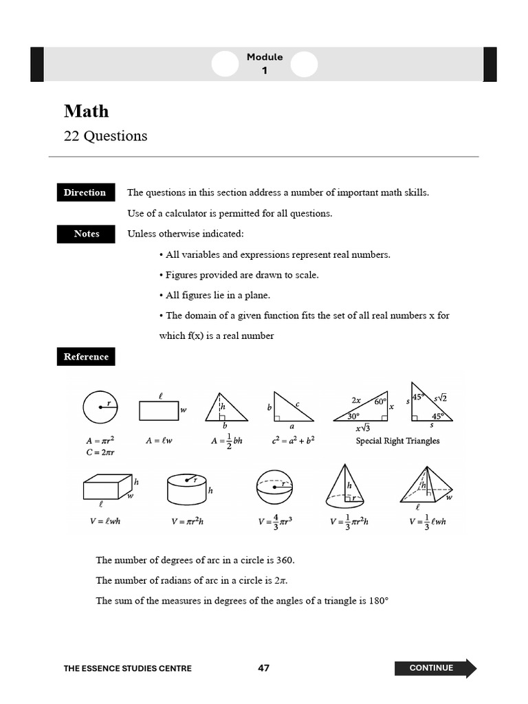 Pretest SAT Math - 1 | PDF