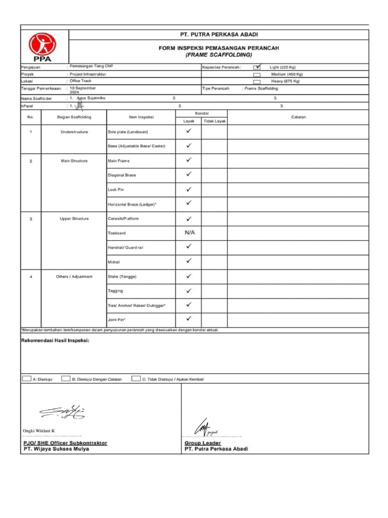 Form Inspeksi Scaffolding Tiang CNP ( | PDF