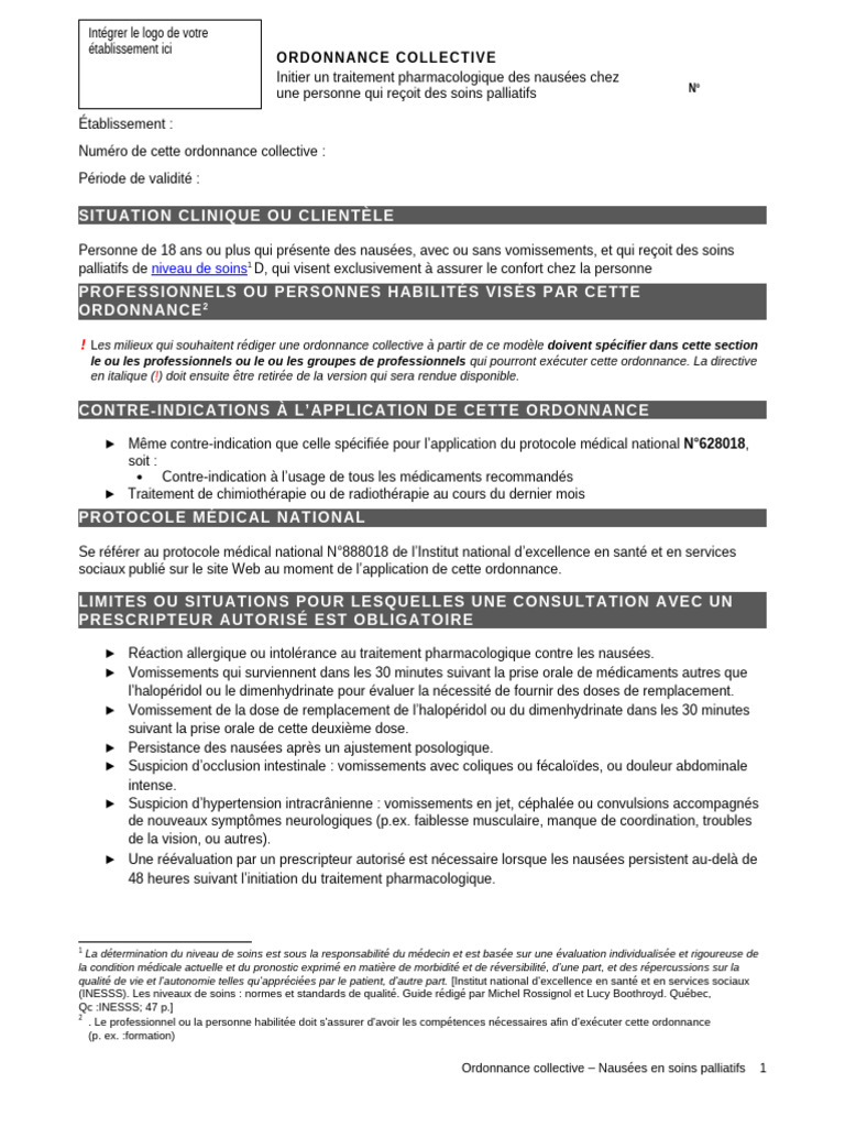 INESSS Modele Ordonnance Collective Nausees Sans Logo | PDF