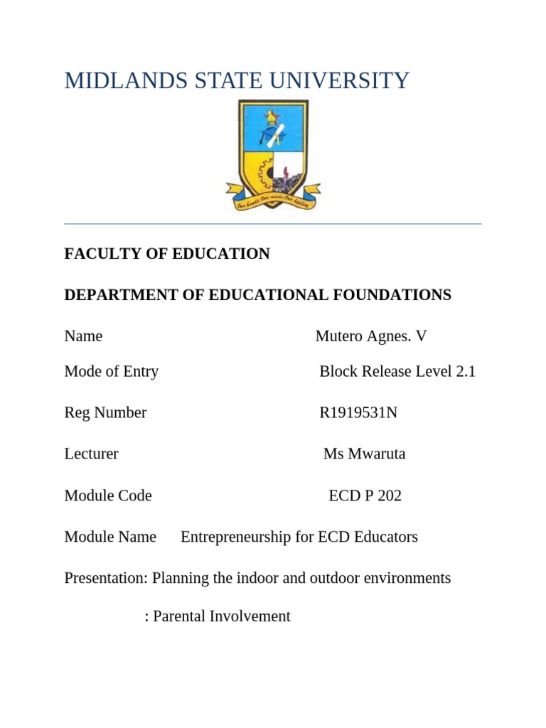 Midlands State University: Faculty of Education Department of ...