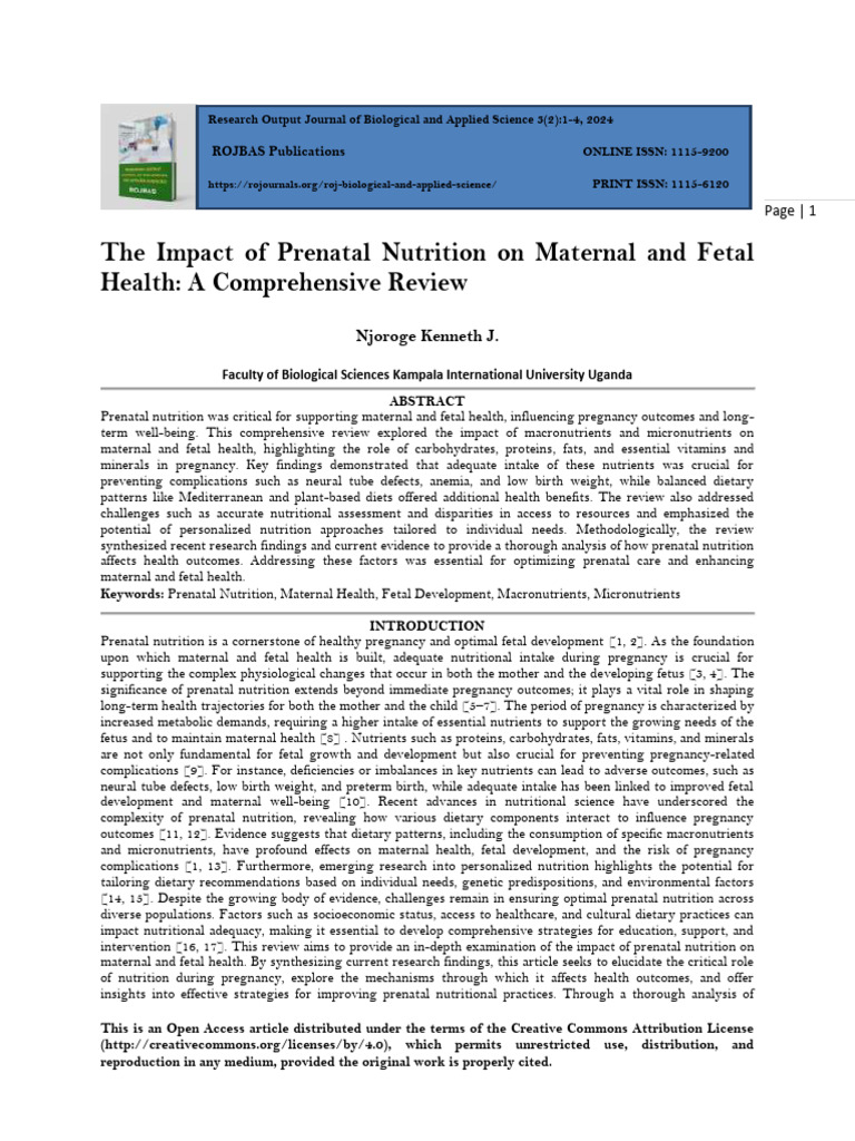 The Impact of Prenatal Nutrition On Maternal and Fetal Health: A ...
