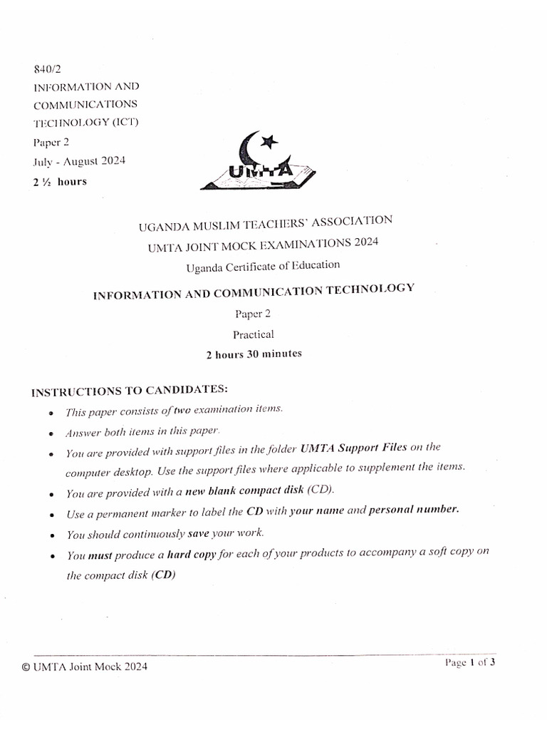Umta Ict 2 Mock 2024 | PDF