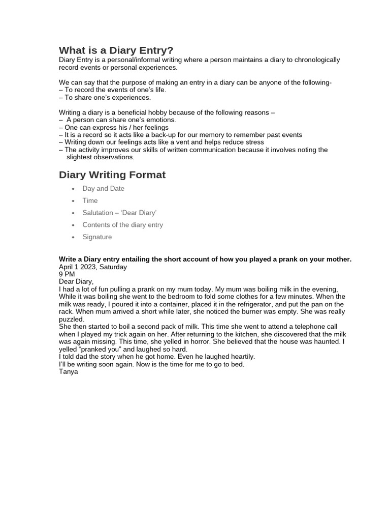 dairy entry notes and sample | PDF