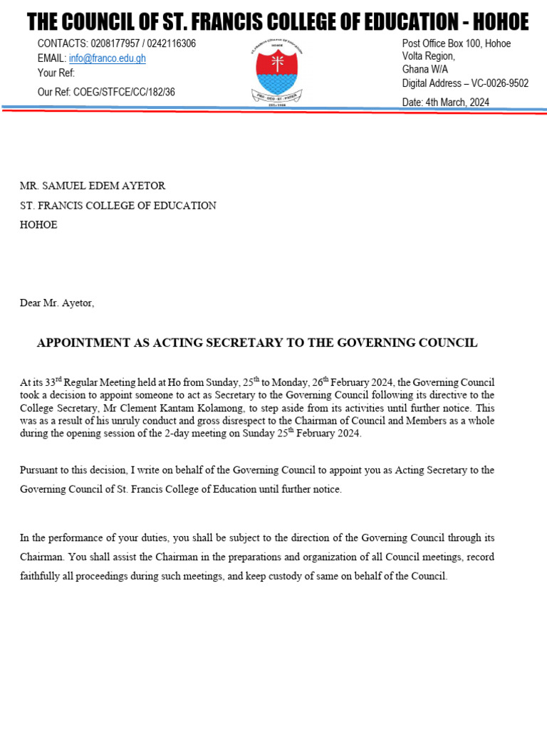 Acting Appointment - MR Ayetor PDF | PDF