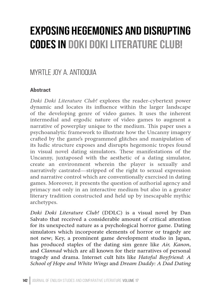 Exposing Hegemonies and Disrupting Codes In: Doki Doki Literature Club ...