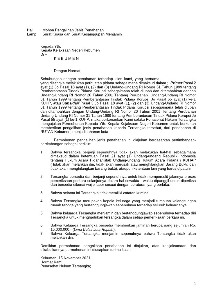Contoh Permohonan Penangguhan Penahanan | PDF