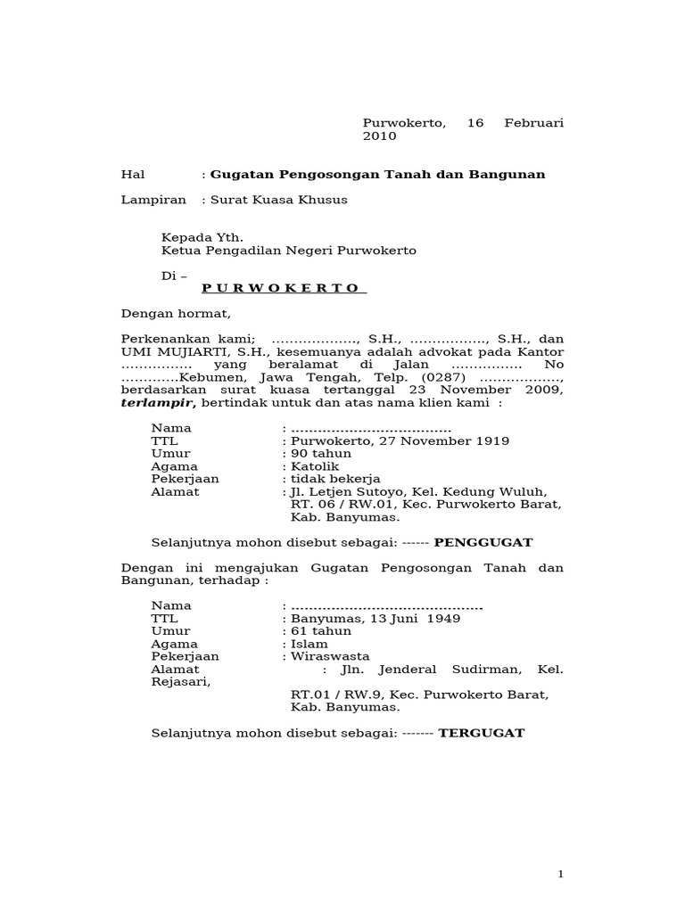 Contoh Gugatan Perdata | PDF
