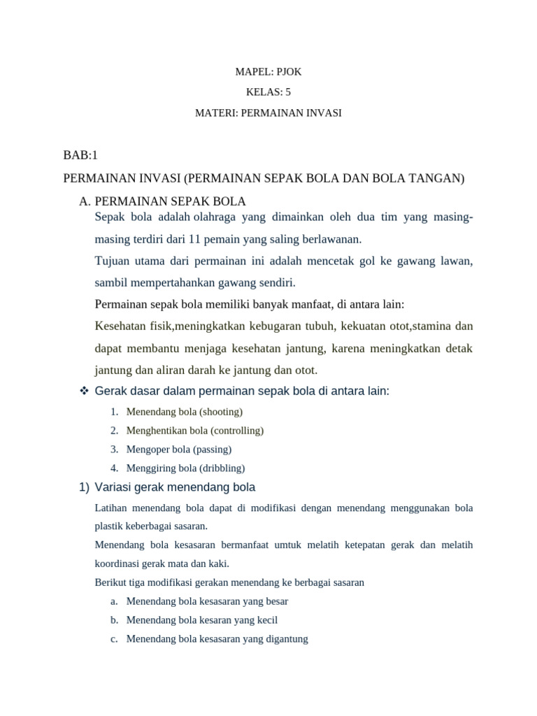 Materi Permainan Invasi Kelas 5 | PDF