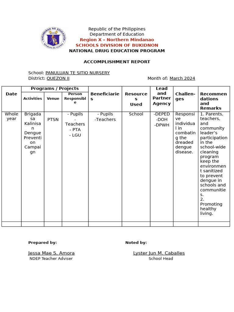 NDEP Accomplishment Report | PDF