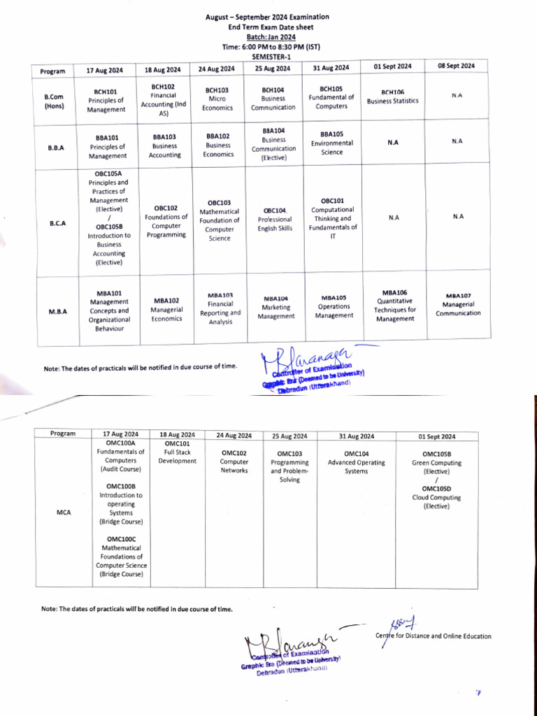 Mba Date Sheet | PDF
