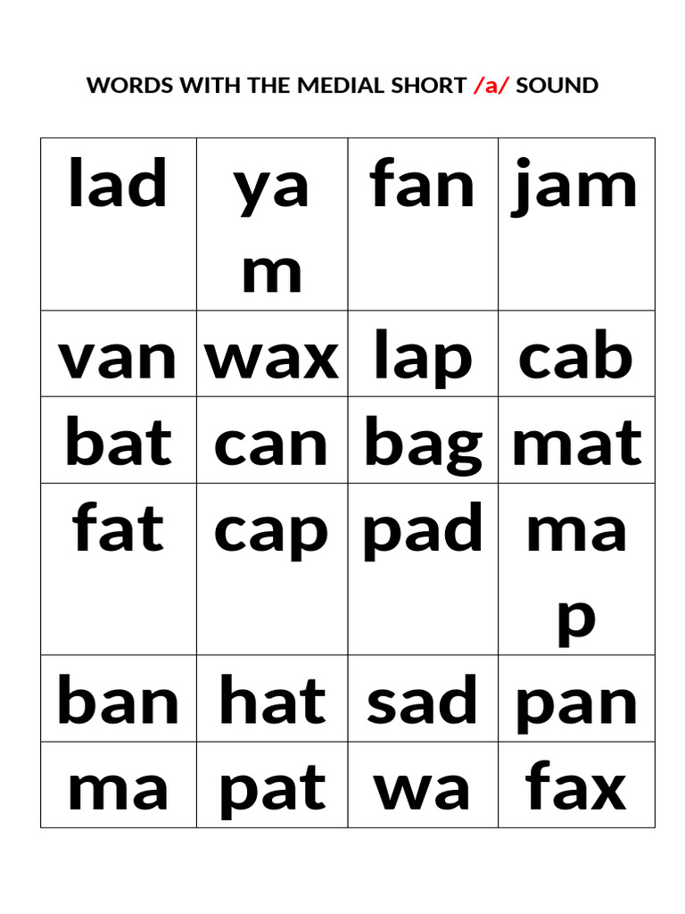 Words With The Medial Short | PDF