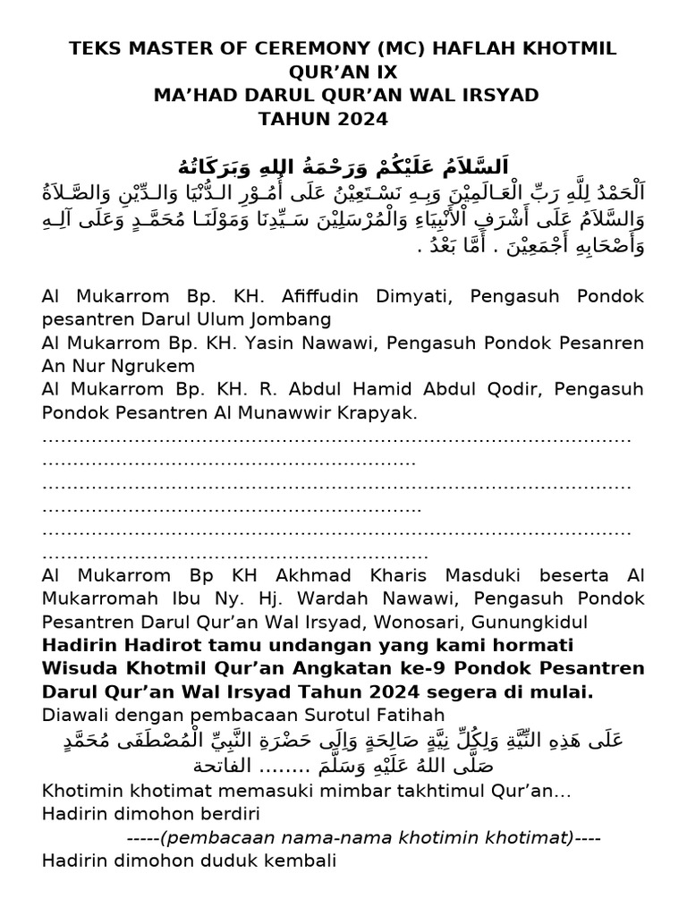 Teks MC Haflah 9 | PDF