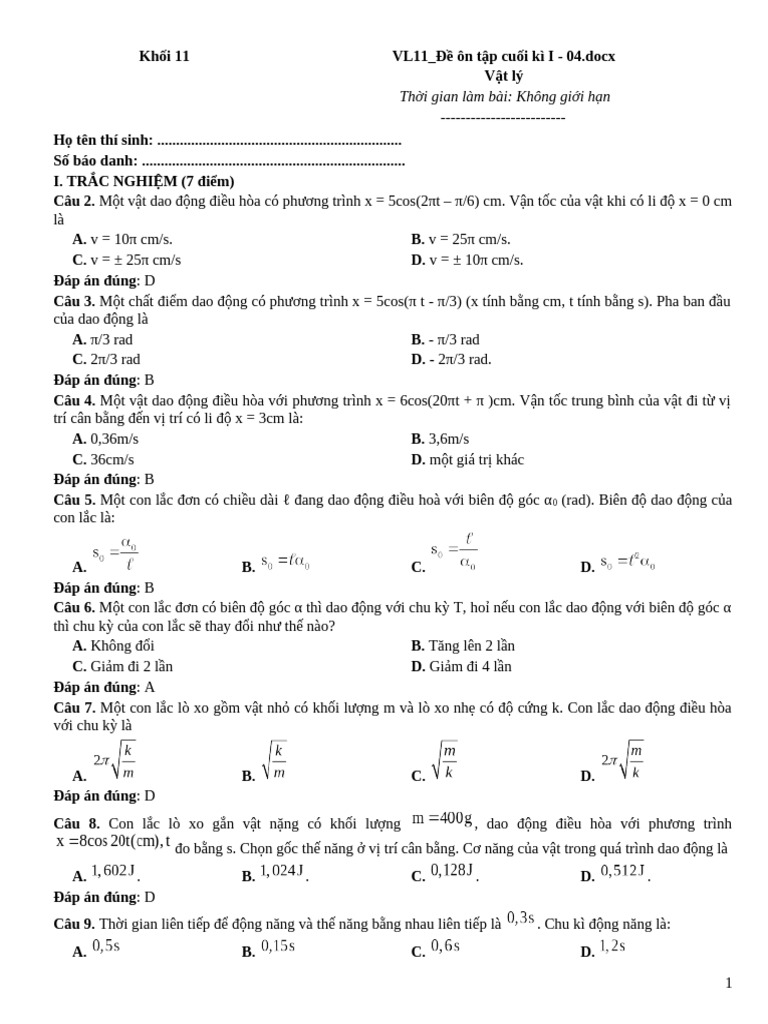 VL11 de On Tap Cuoi Ki I - 04.docx d41d8c 18 03 2024 | PDF