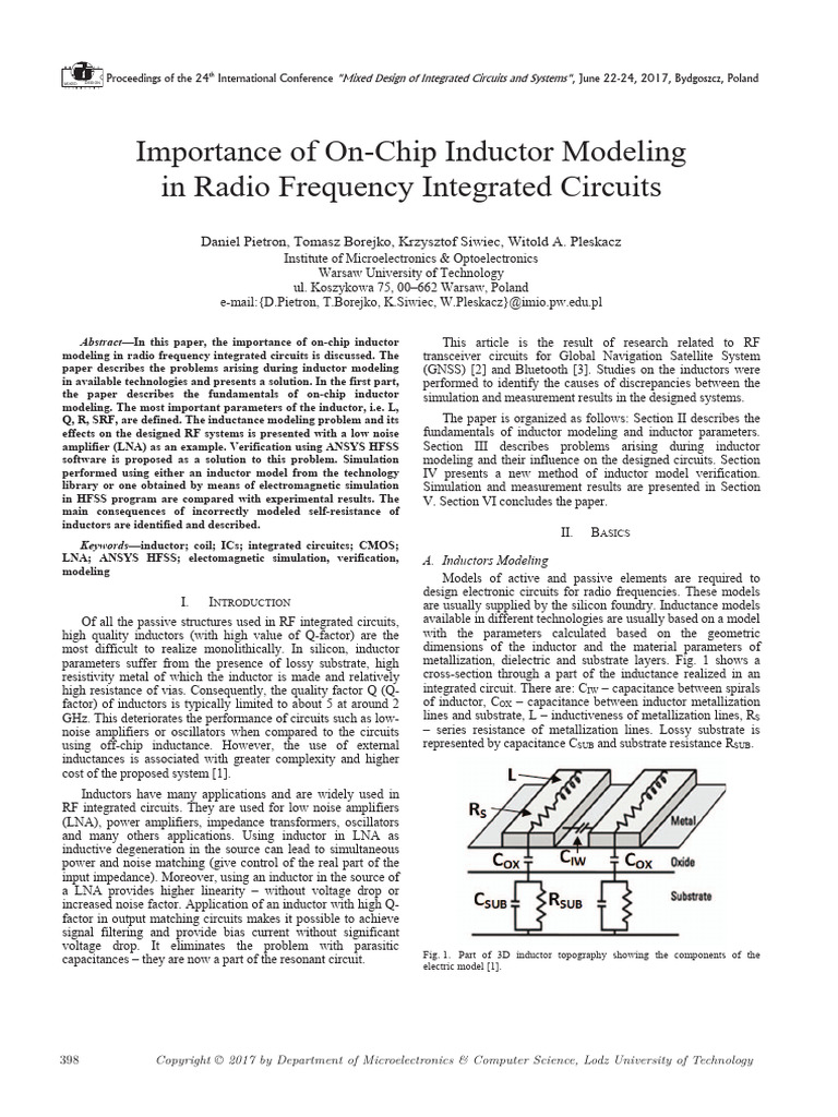 Importance Of On Chip Inductor Modeling In Radio Frequency Integrated Circuits Pdf
