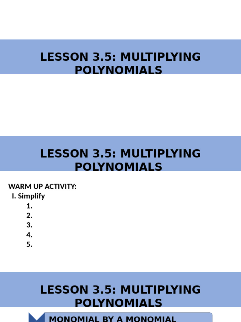 Lesson 3.5 Multiplying Polynomials | PDF | Polynomial | Factorization
