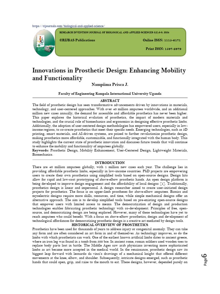 Innovations in Prosthetic Design: Enhancing Mobility and Functionality ...