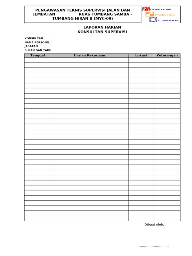 Laporan Harian Konsultan Supervisi | PDF