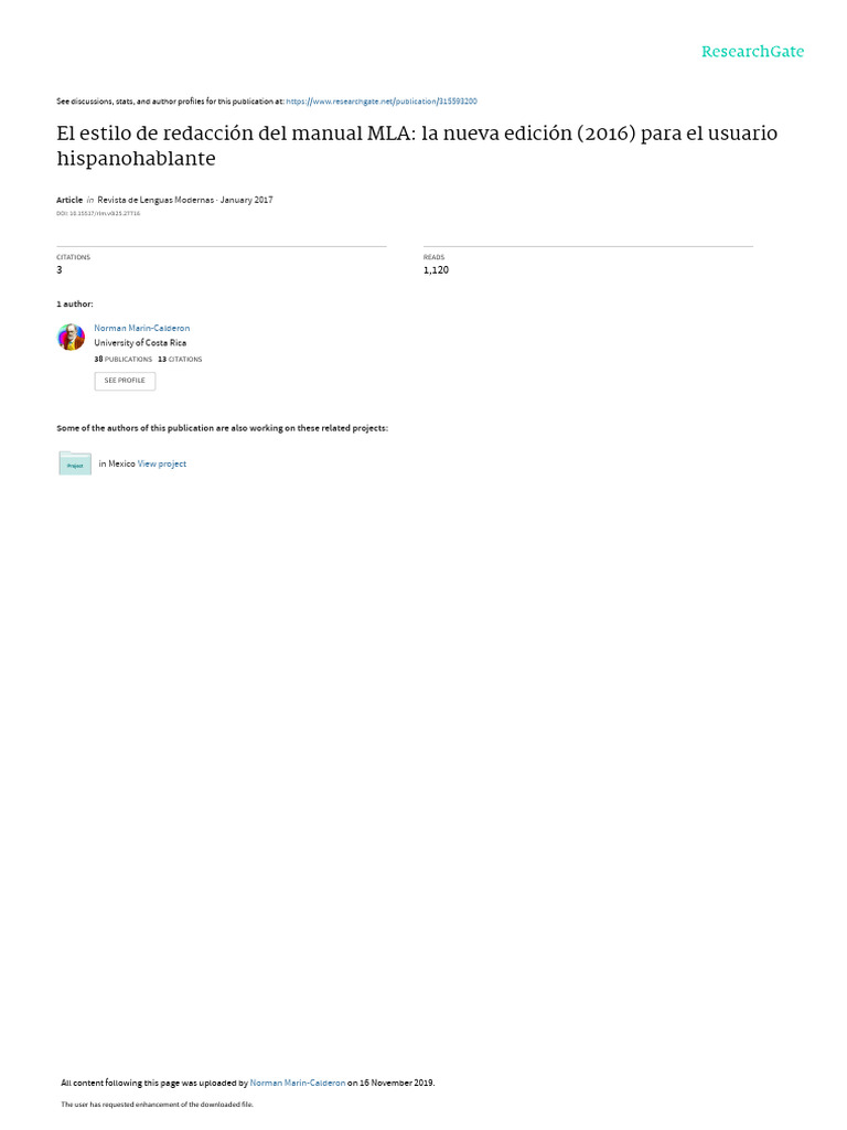 El Estilo de Redaccion Del Manual MLA La Nueva Edi | PDF