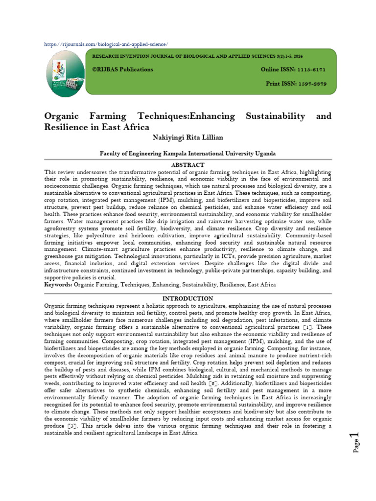 Organic Farming Techniques:Enhancing Sustainability and Resilience in ...
