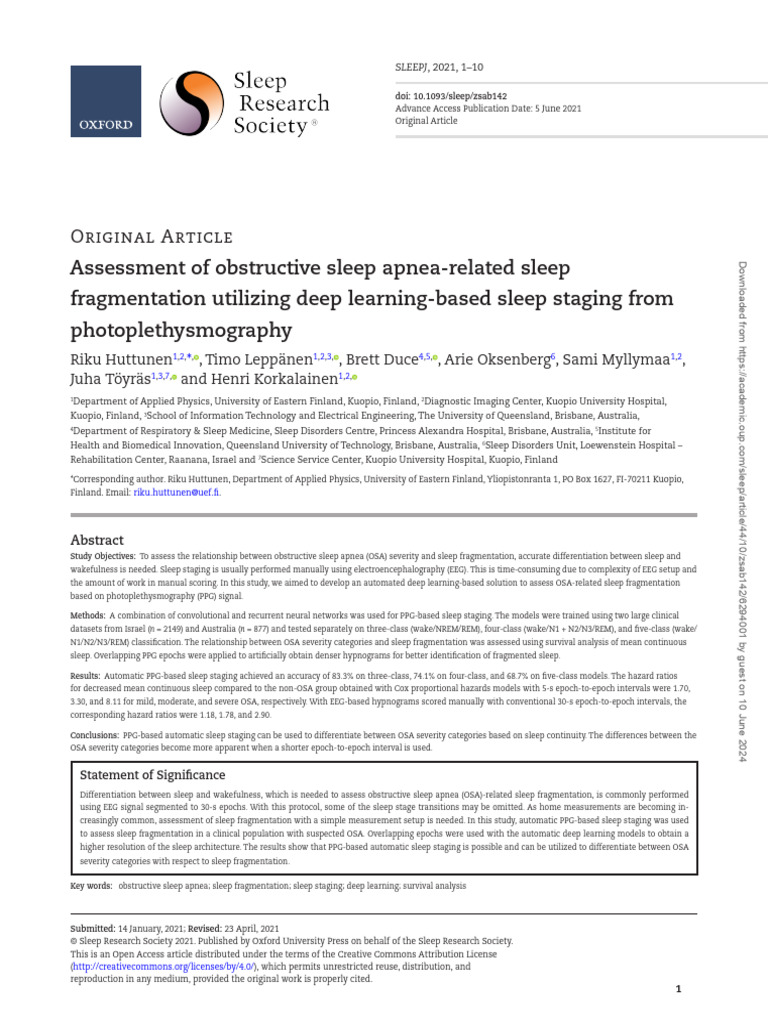 Assessment of Obstructive Sleep Apnea-Related Sleep | PDF