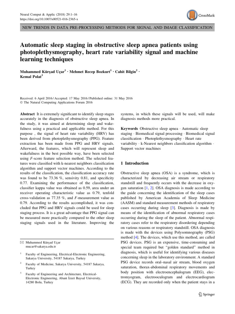 Automatic Sleep Staging in Obstructive Sleep Apnea Patients Using | PDF