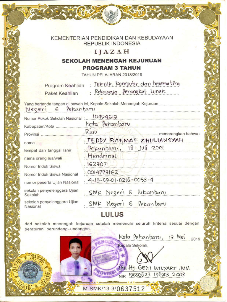 Ijazah Teddy Rahmat Zhuliansyah Done | PDF