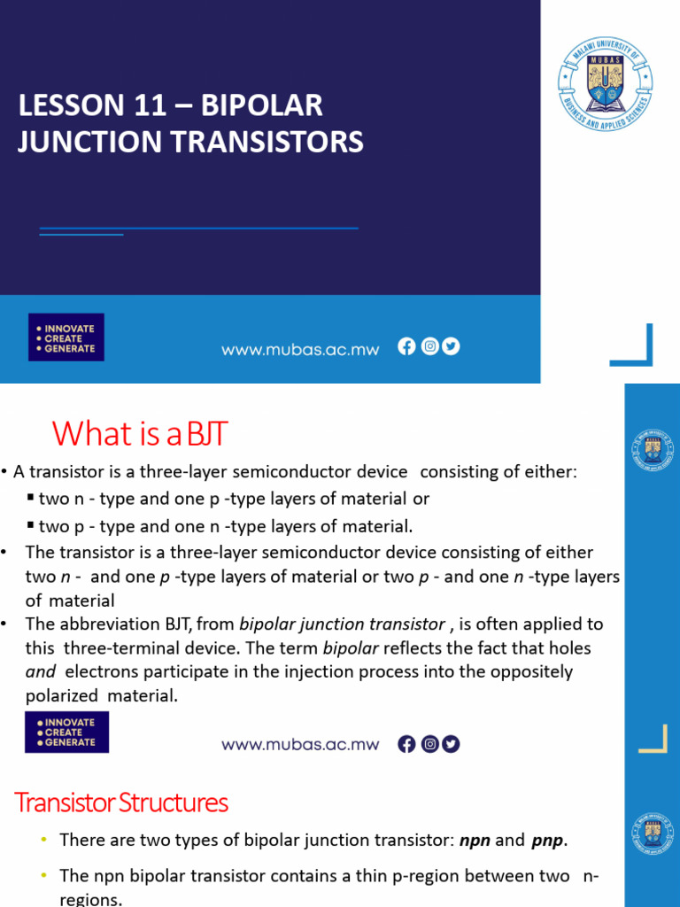 Lesson 11 - Bipolar Junction Transistor | PDF | Bipolar Junction Transistor | Amplifier