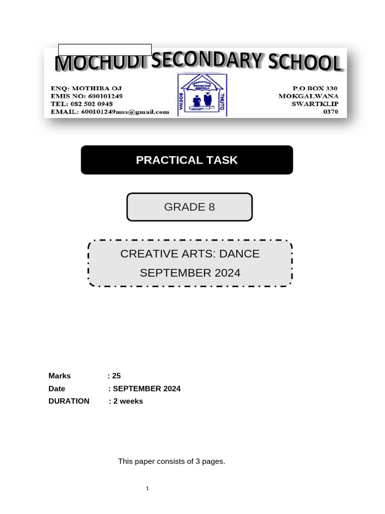 Grade 8 Cover Page Dance | PDF