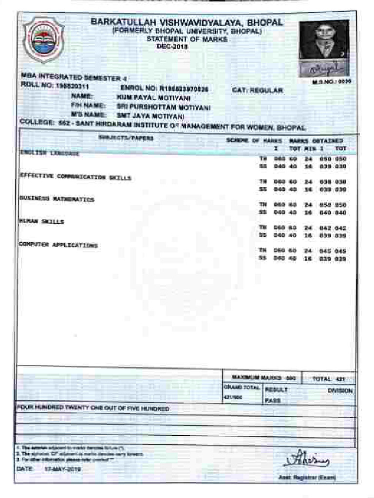 Payal Motiyani MBA Integrated Markesheets-Compressed 11zon | PDF