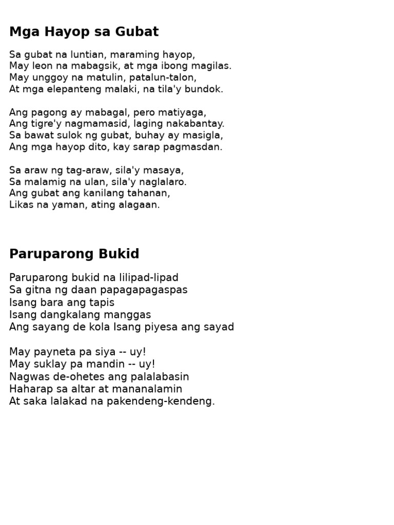 Mga Hayop Sa Gubat | PDF