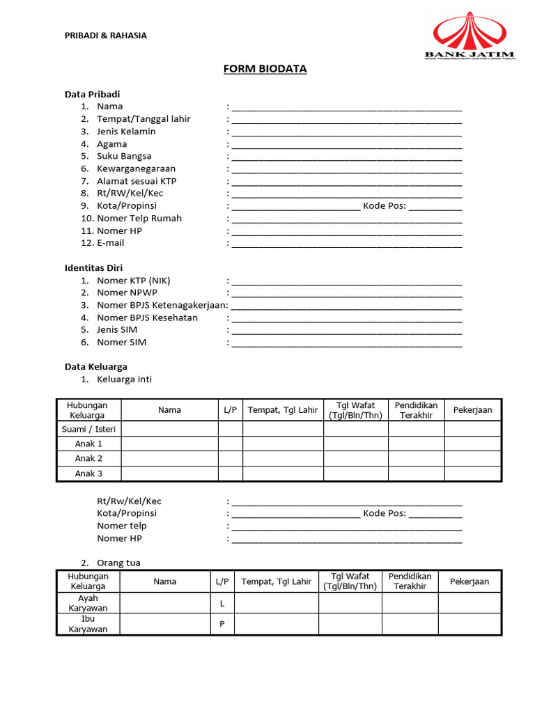 File Bank Pembangunan Biodata - Karyawan | PDF