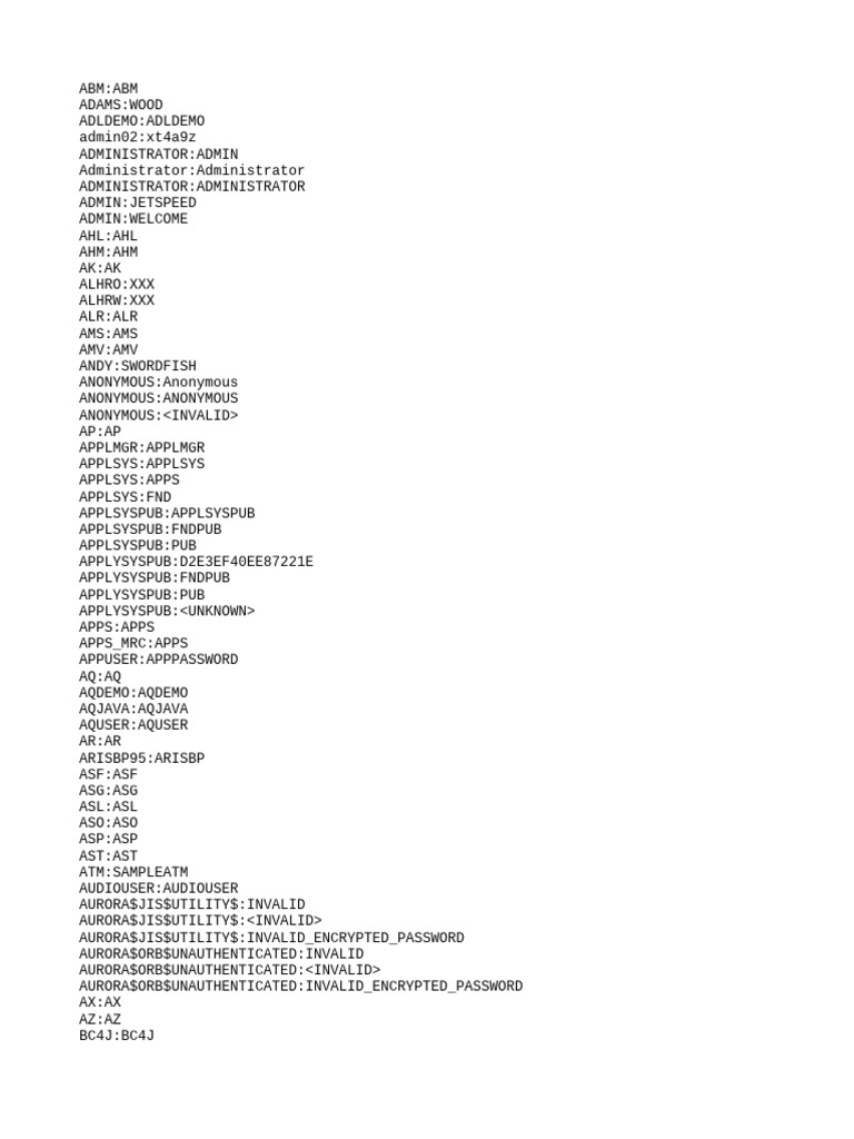 Oracle Default Userpass | PDF