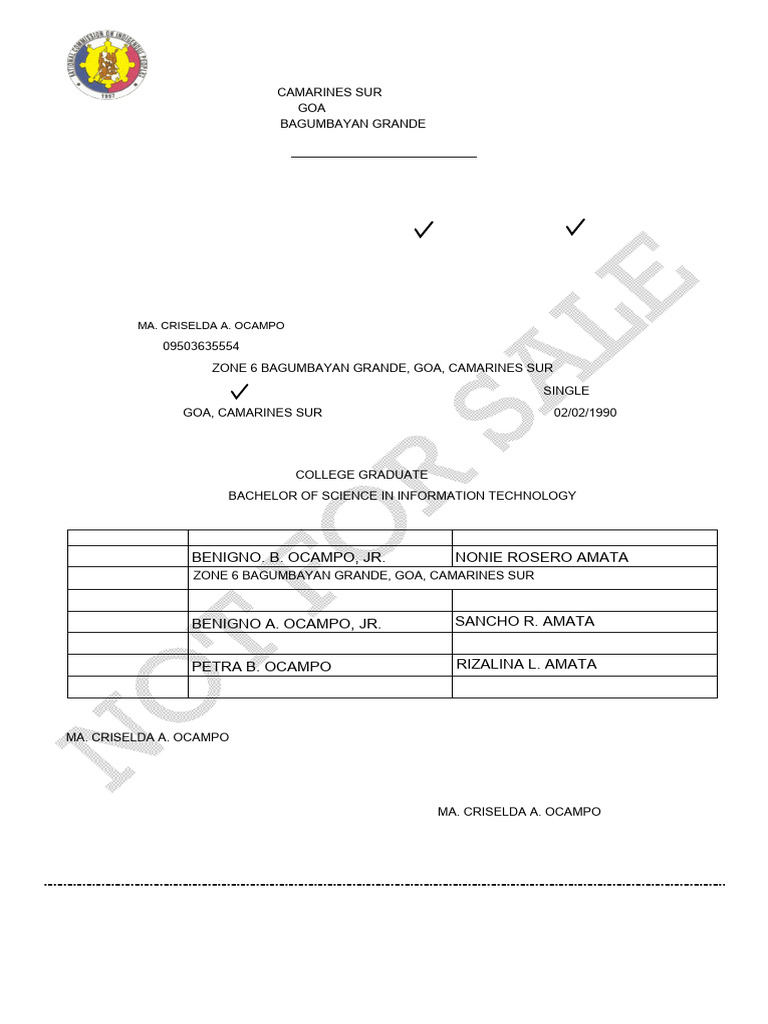 Coc Form 1FILLED | PDF