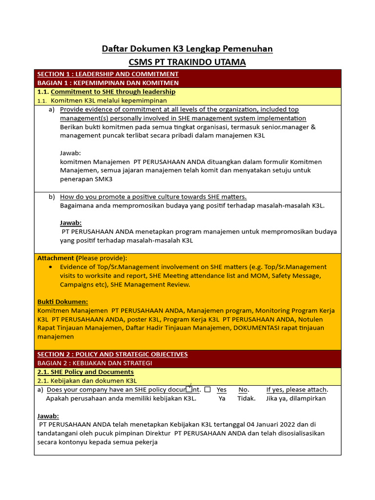 Daftar Dokumen Csms Trakindo | PDF