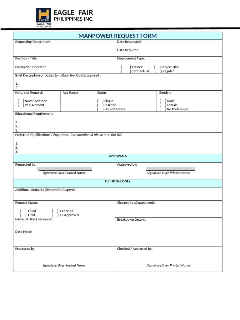Manpower Request Form | PDF