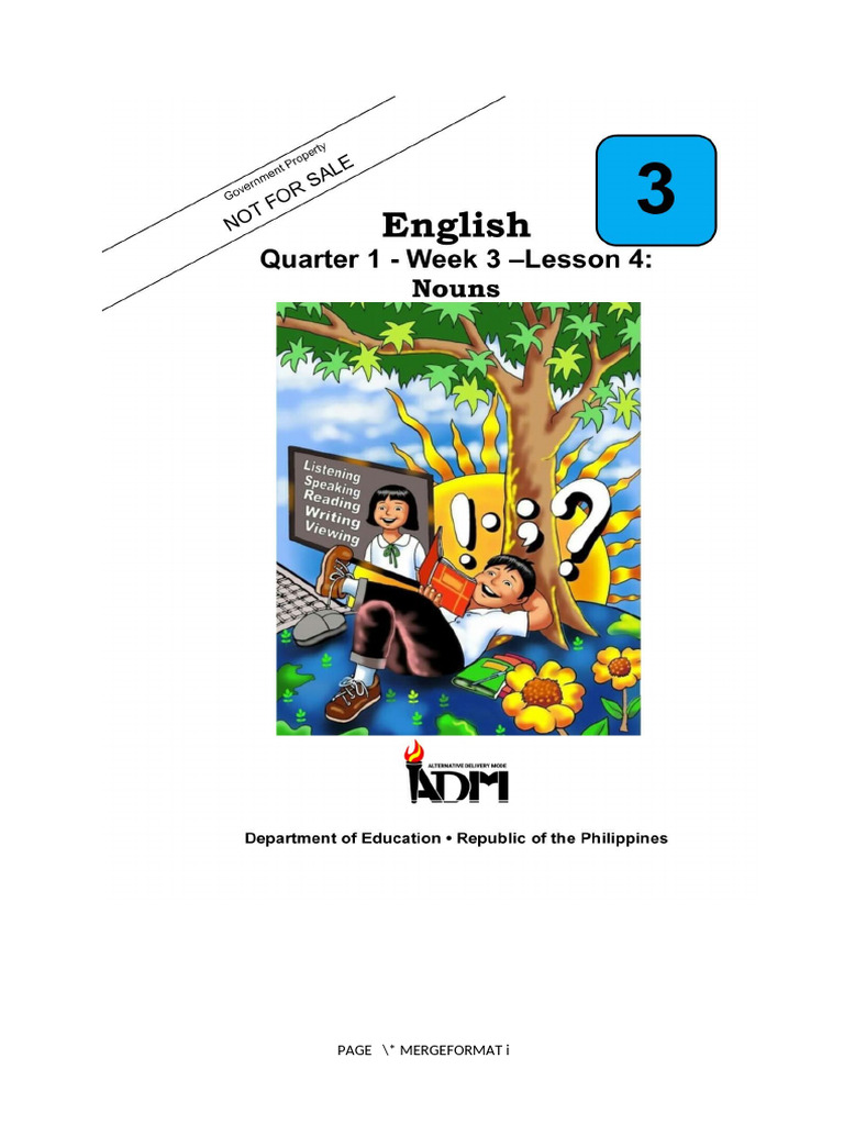English3 q1 Week3 Lesson4 Nouns v3 | PDF